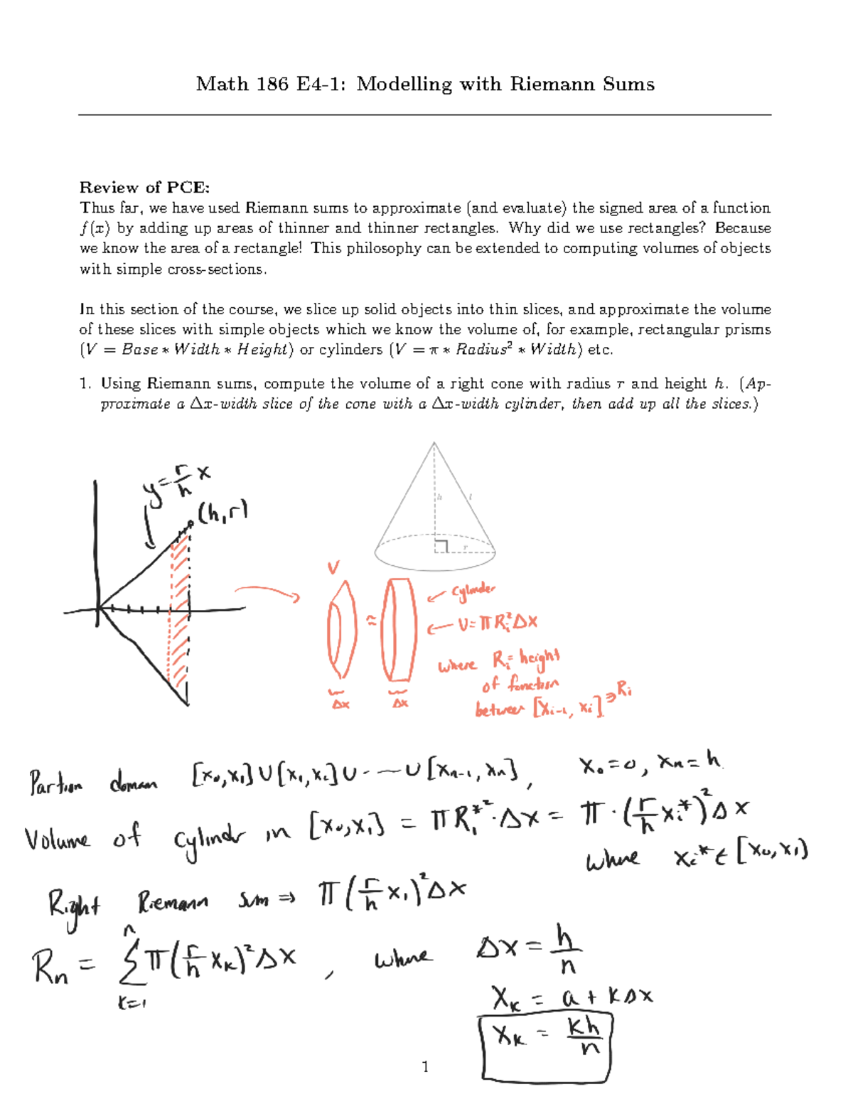 Math 186 LEC101 Lecture 24 Notes- modelling with Riemann sums - Math ...