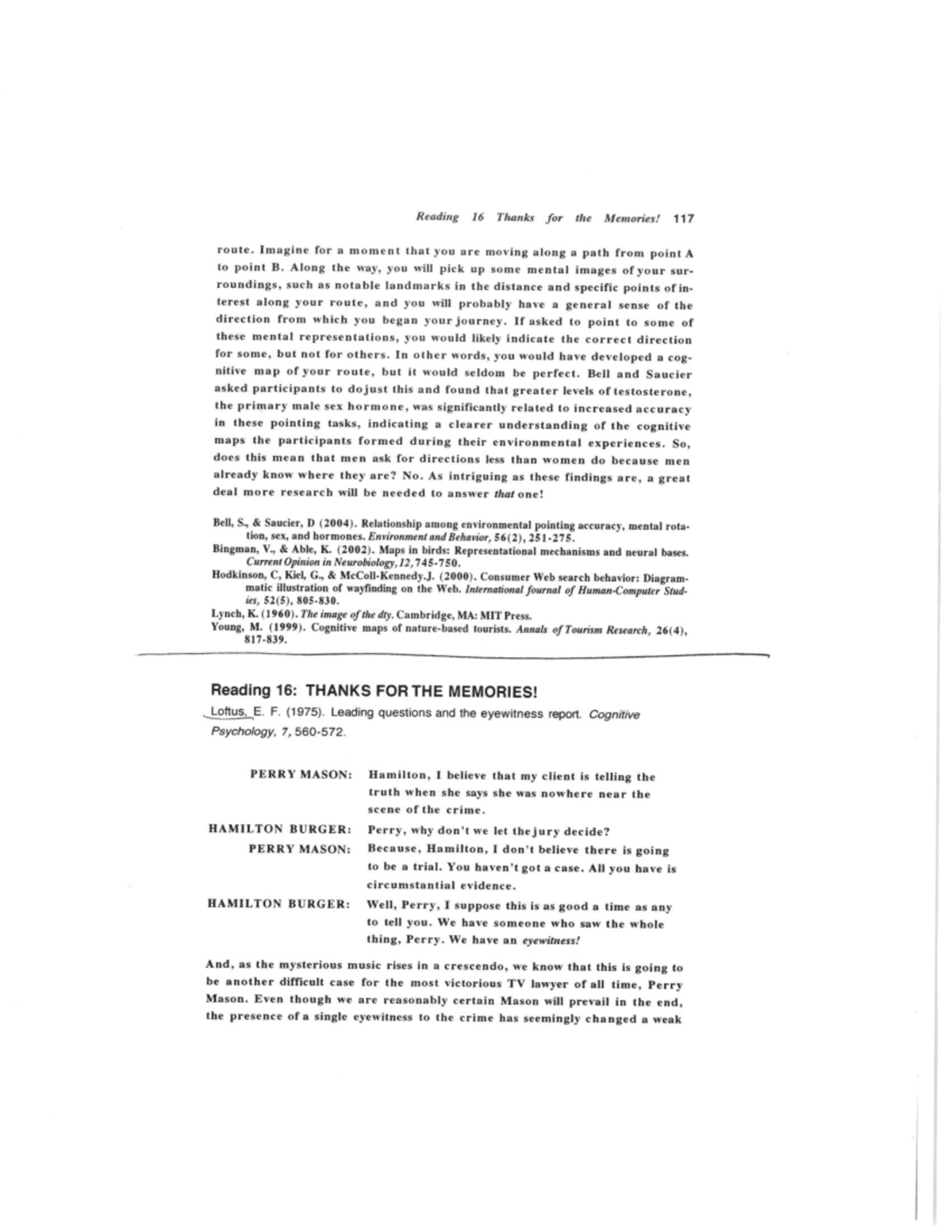 Loftus Reading Psych 111 - Reading 16 Thanks for the Memories! 117 ...