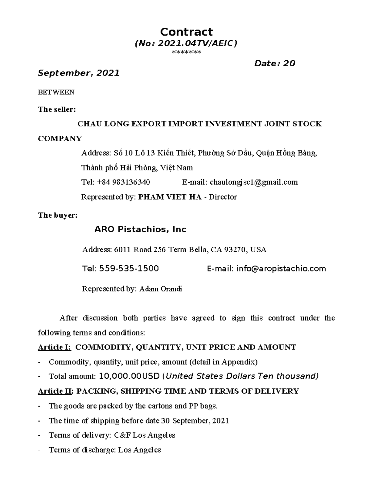 Hợp đồng tự tạo - Summary Chủ nghĩa xã hội khoa học - Contract (No: 2021/AEIC) ******* Date: 20 ...