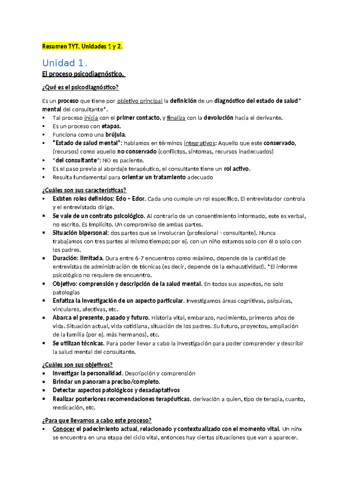 Resumen TYT. U 1 y 2 - Unidades 1 y 2 tyt - Resumen TYT. Unidades 1 y 2 ...