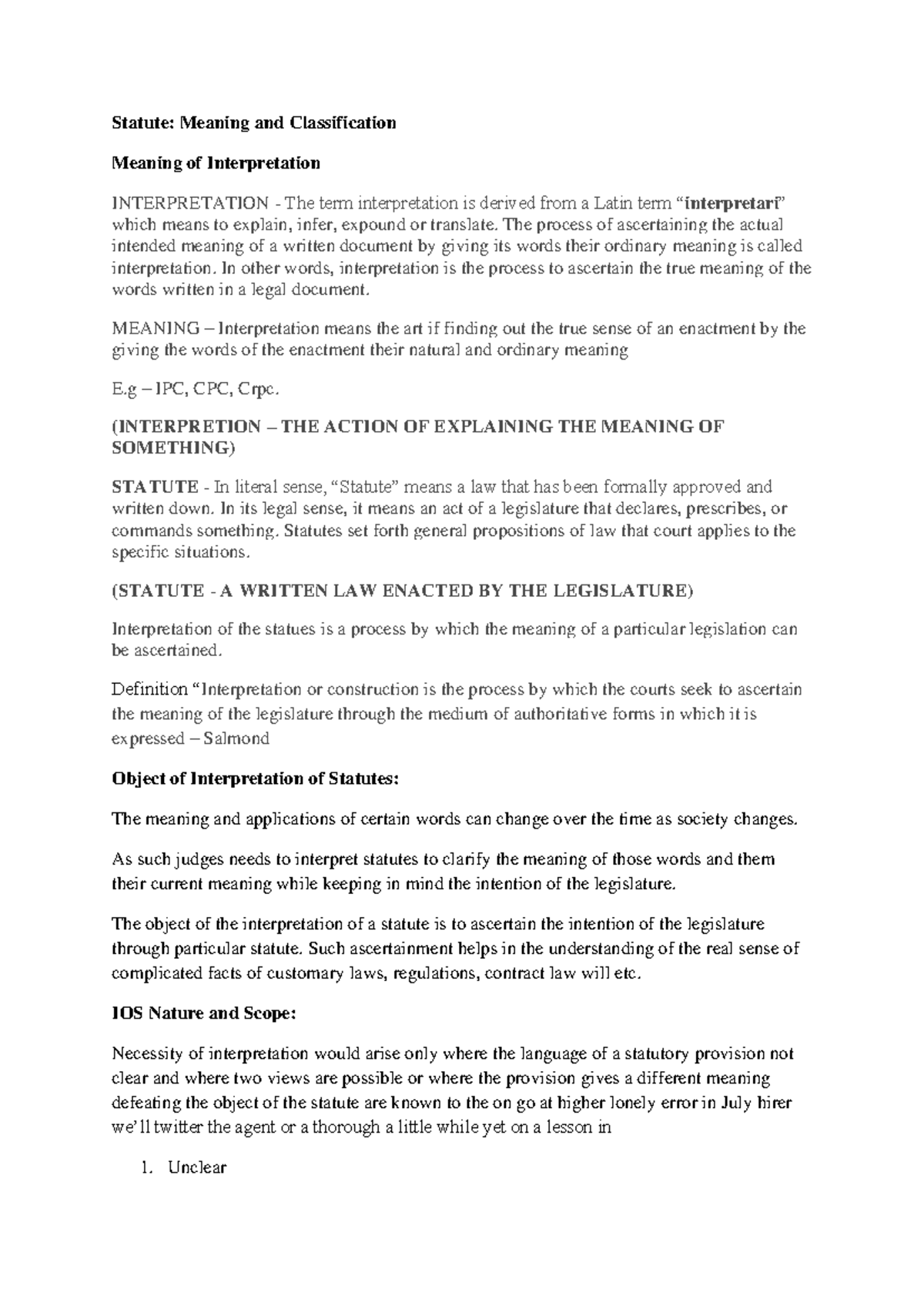 IOS 1 -3 interpretation of statutes - Statute: Meaning and ...