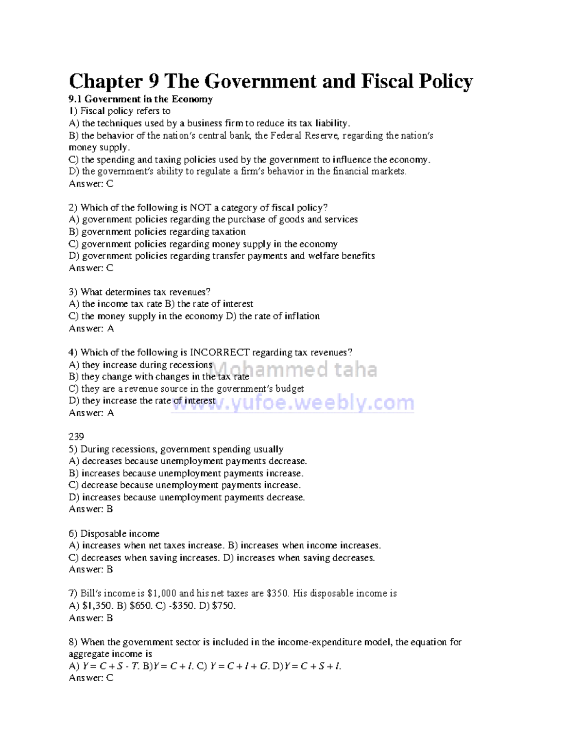 Chapter 9 the government and fiscal policy - Chapter 9 The Government ...