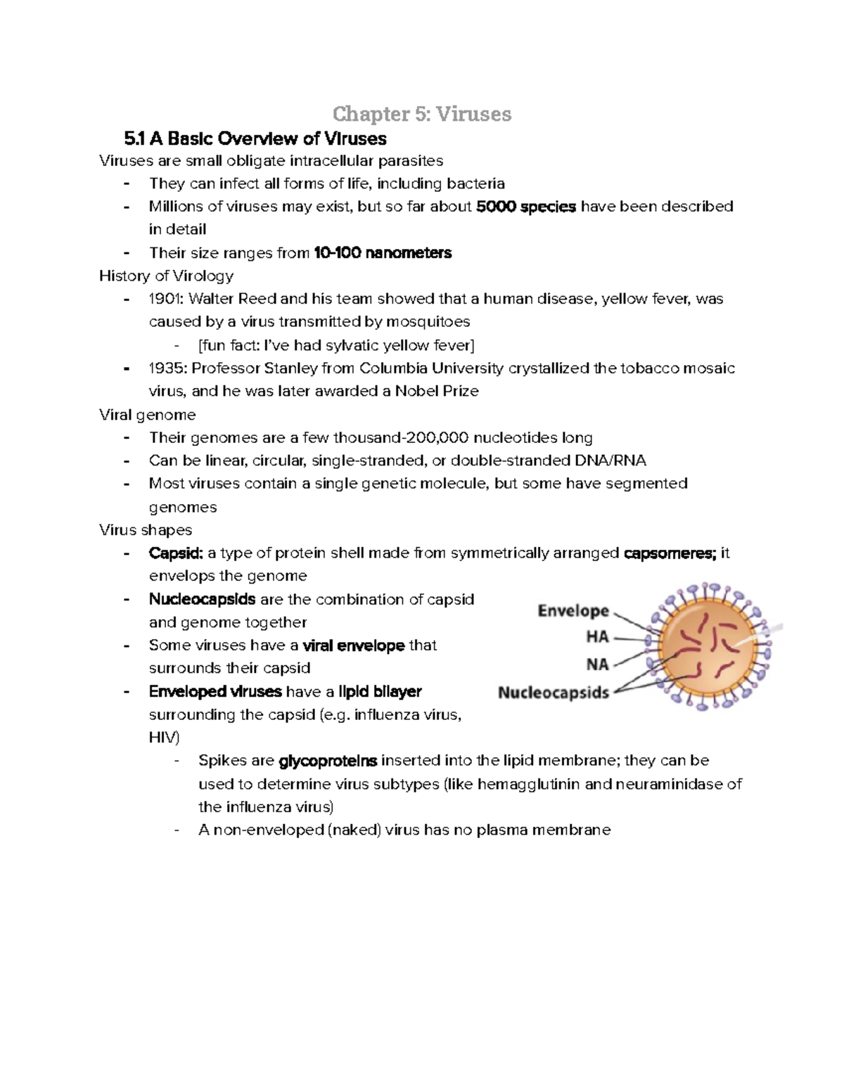 Module 9 Notes - Chapter 5: Viruses 5. 1 A Basic Overview of Viruses ...