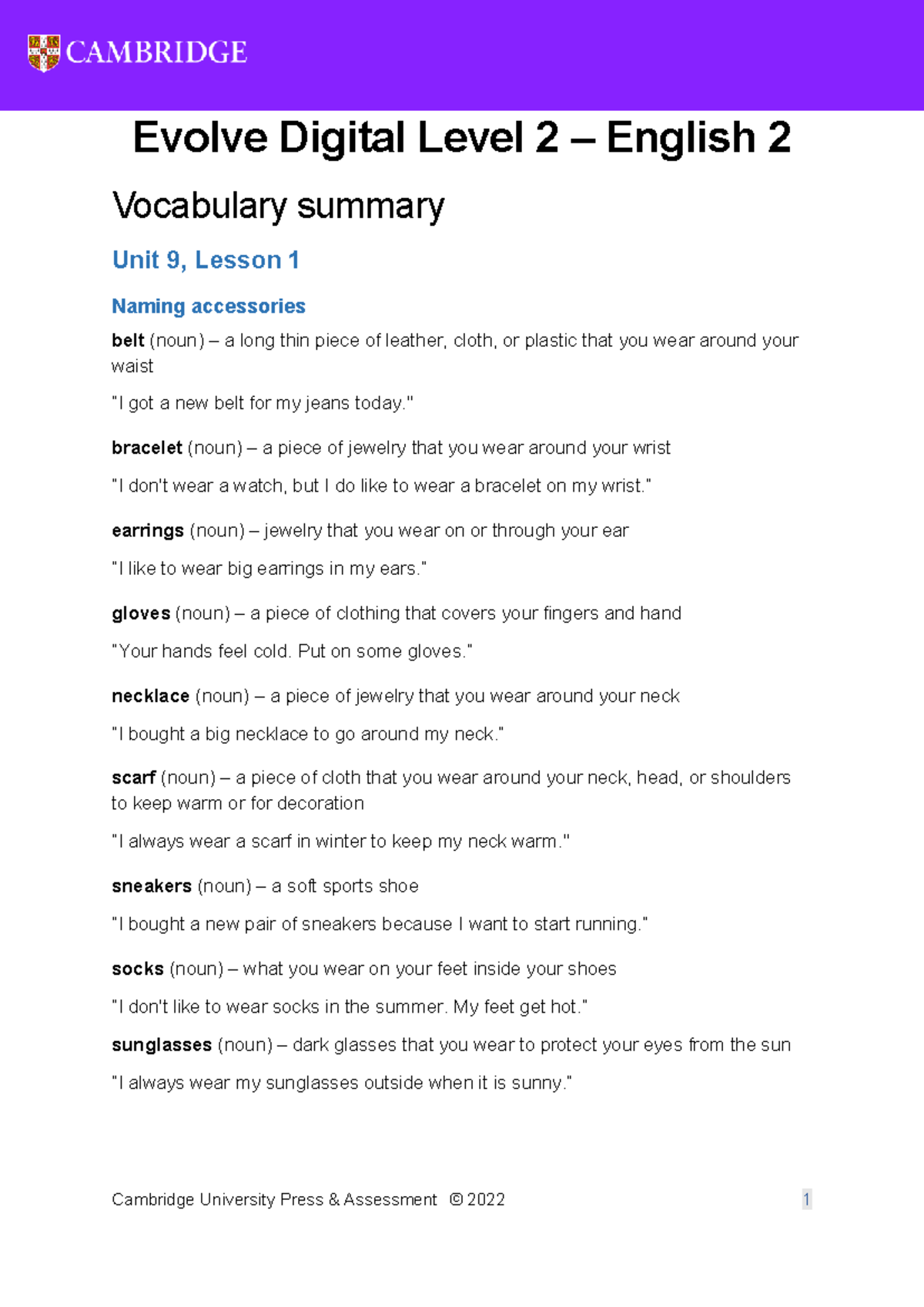 Unit 9 - E2 - Vocabulary - Ninguna - Cambridge University Press ...