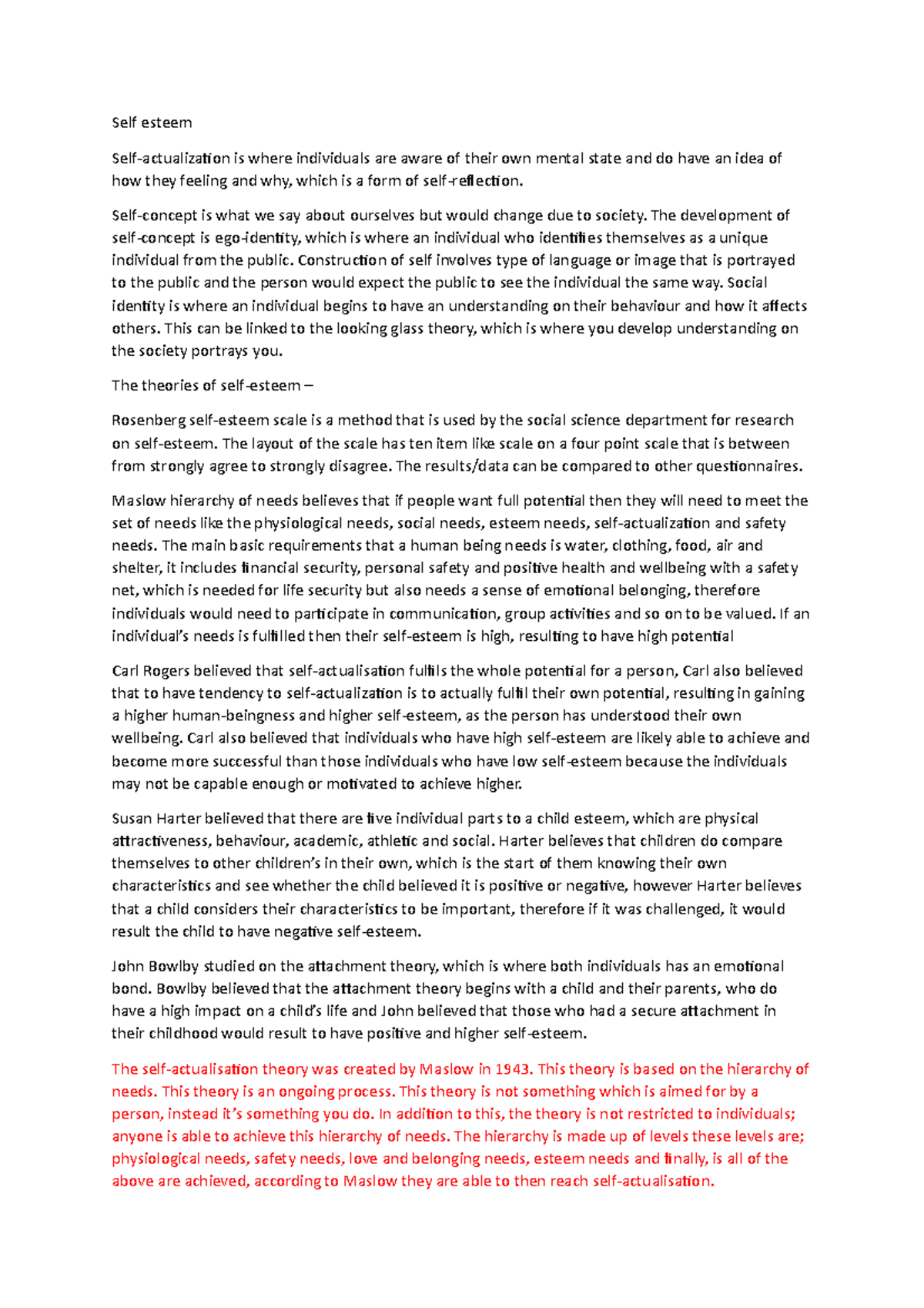 Theory Self Actualisation - Self esteem Self-actualization is where ...