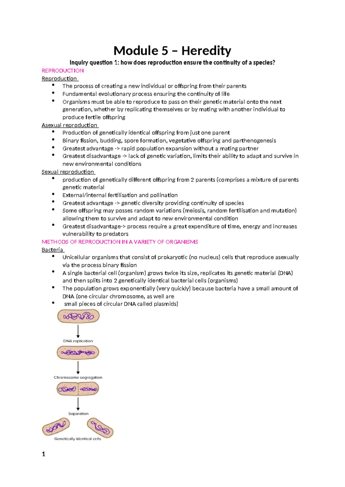Module 5 - Biology (Yr12) - Module 5 – Heredity Inquiry question 1: how ...