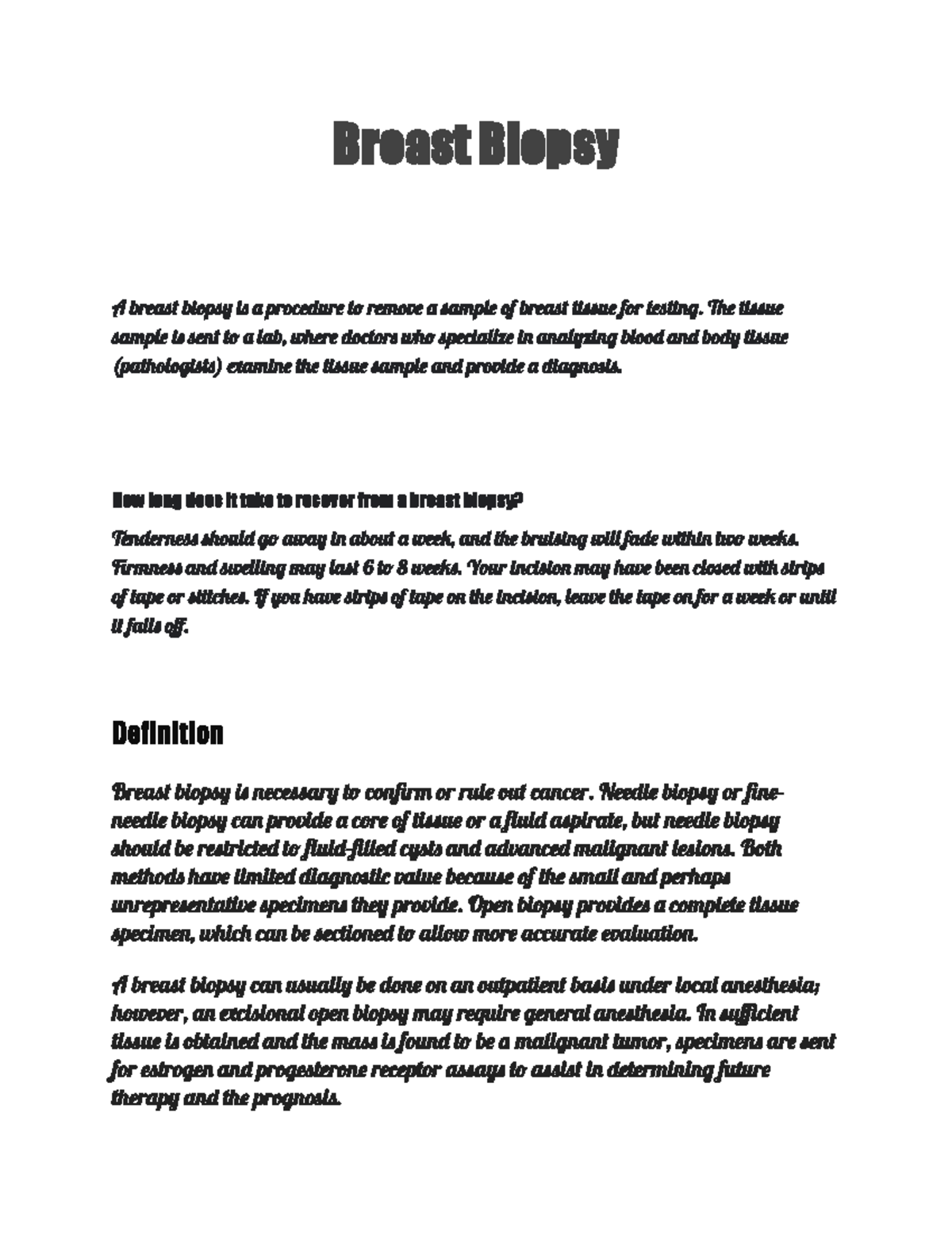 Breast Biopsy - Nursing student review it now - Breast Biopsy A breast ...