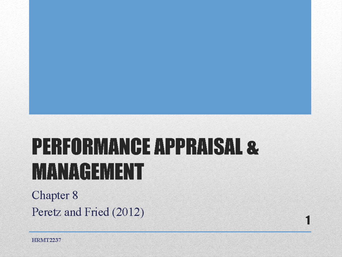 Tutorial work - HRMT - Week 8 Before Class 2 - PERFORMANCE APPRAISAL ...