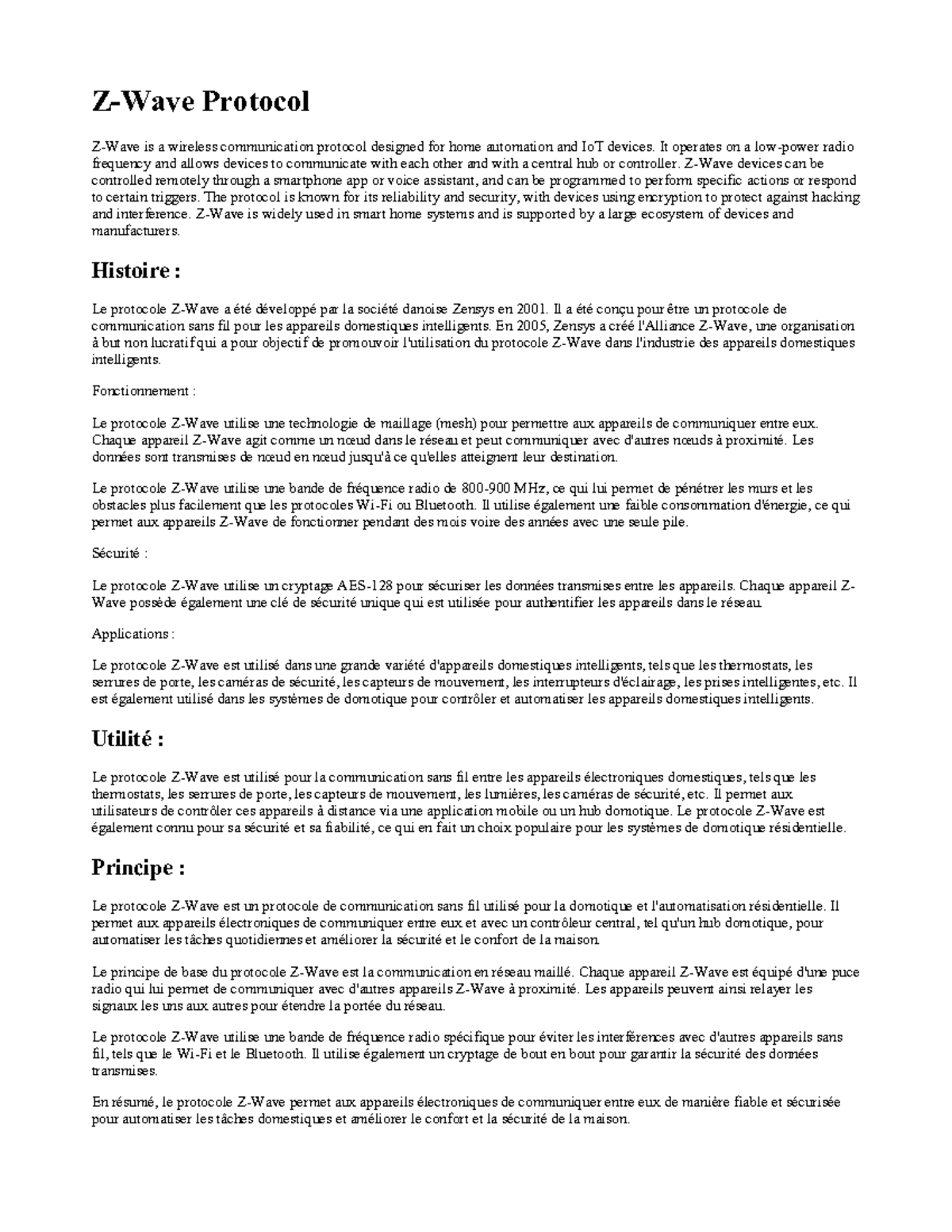 Z-Wave Protocol - Z-Wave Protocol Z-Wave is a wireless communication ...