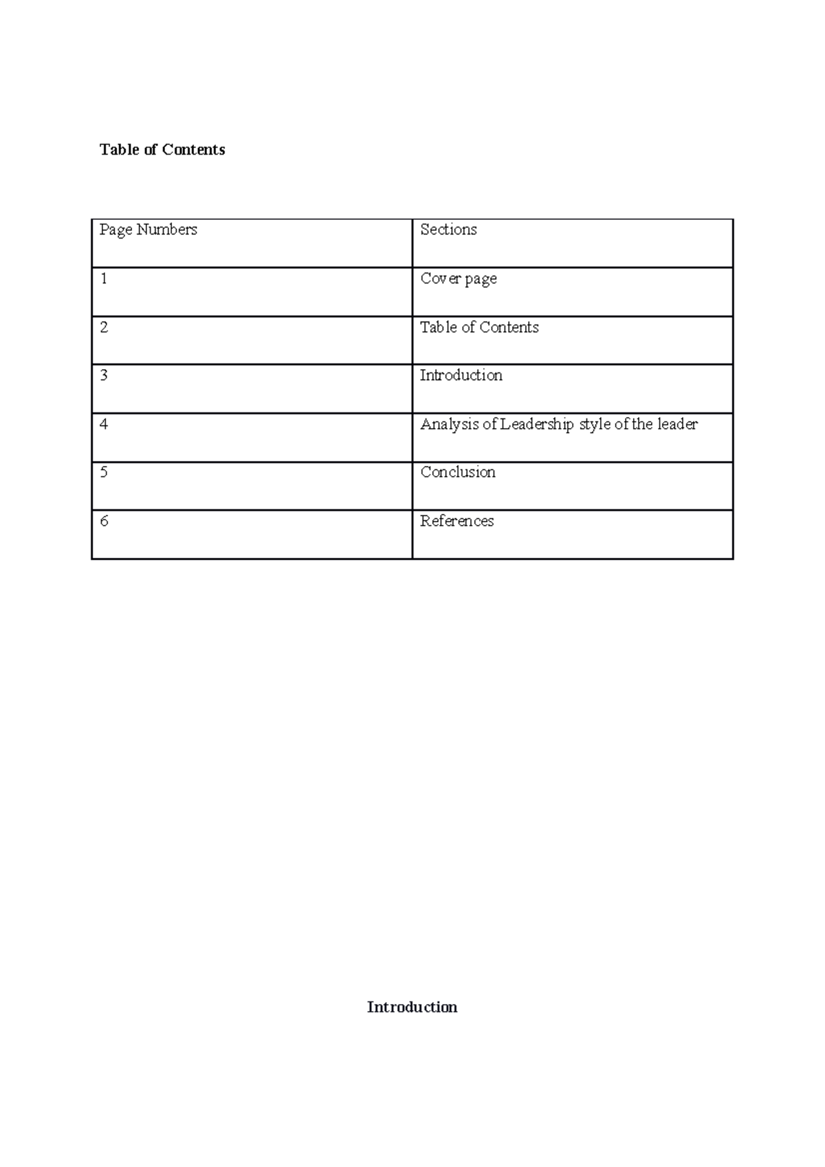 Conclusion and reference - Table of Contents Page Numbers Sections 1 ...