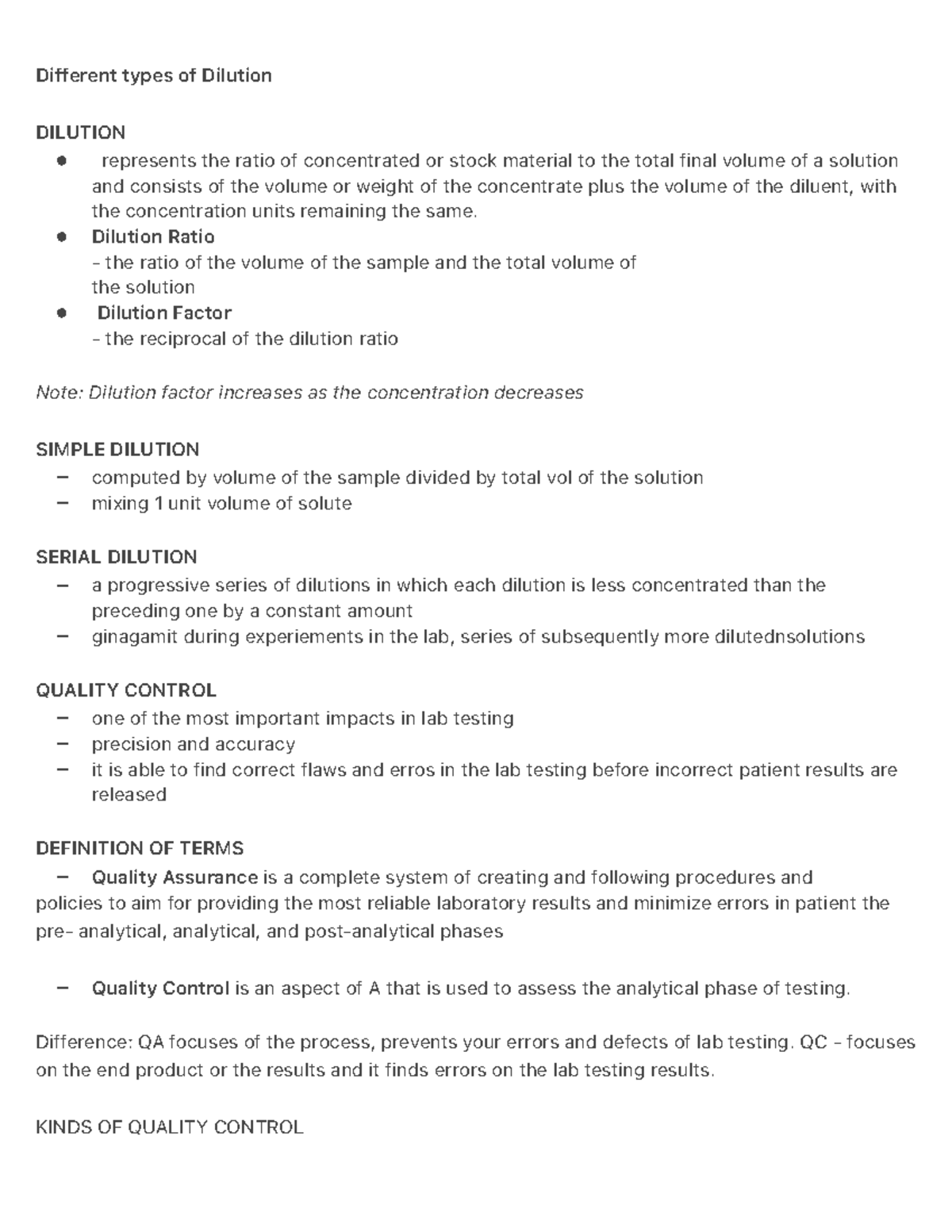 Different types of Dilution - – – – – – – – – – Different types of ...