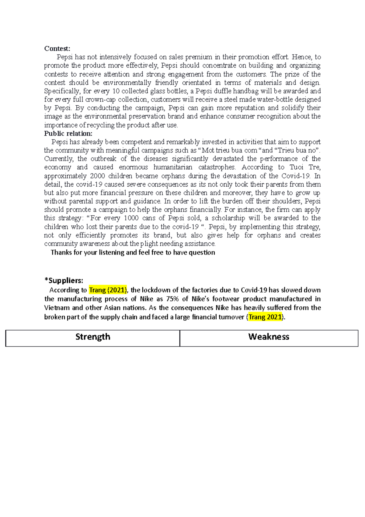 Script MP for presentation - Contest: Pepsi has not intensively focused ...