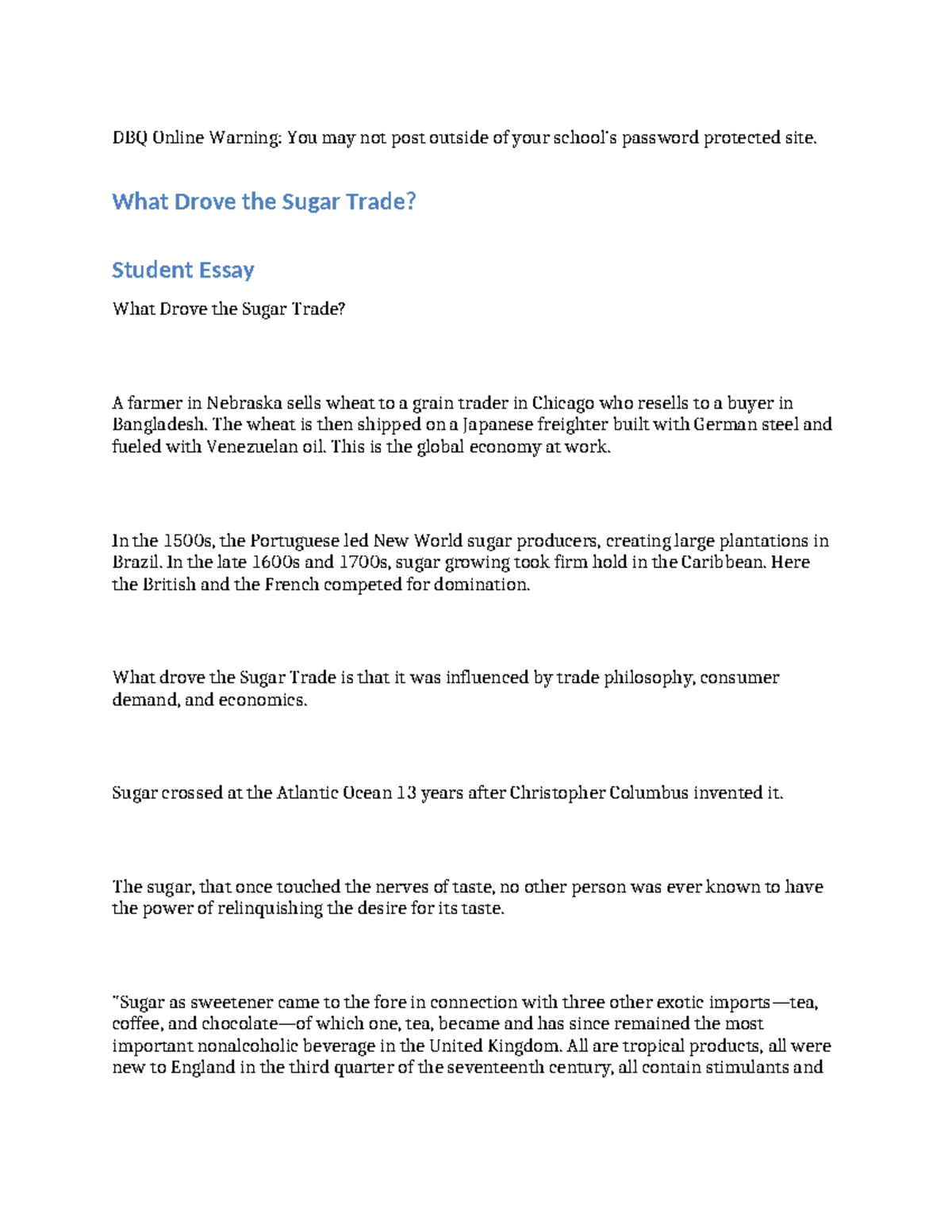 What-drove-the-sugar-trade-sv student essay - DBQ Online Warning: You ...