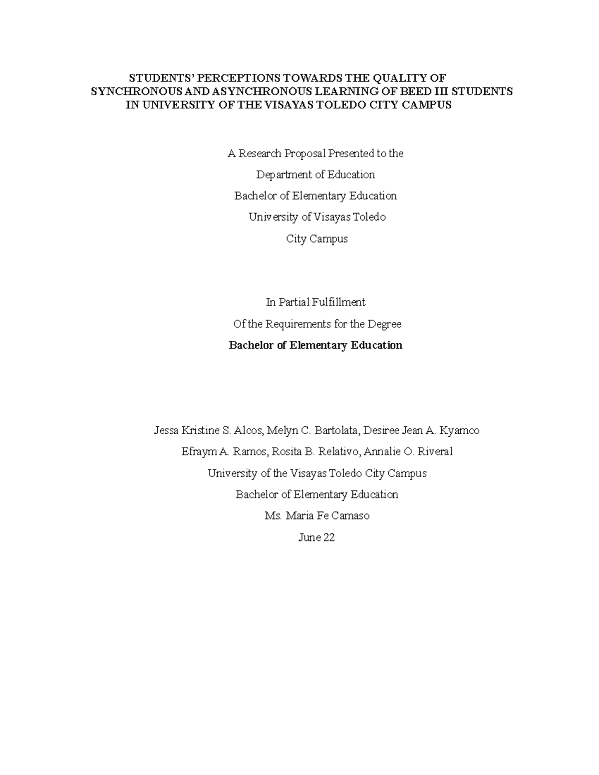 Final Manuscript for Proposal Defense - STUDENTS’ PERCEPTIONS TOWARDS ...