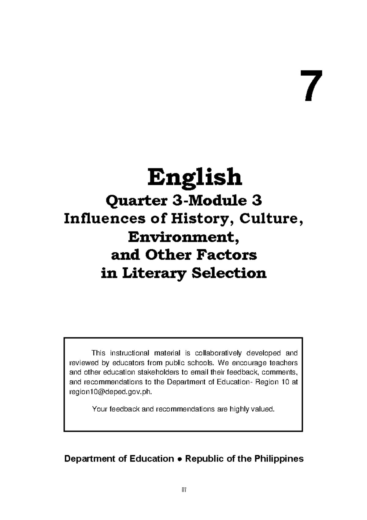 501579166-English 7-M33333 - 7 English Quarter 3-Module 3 Influences of ...