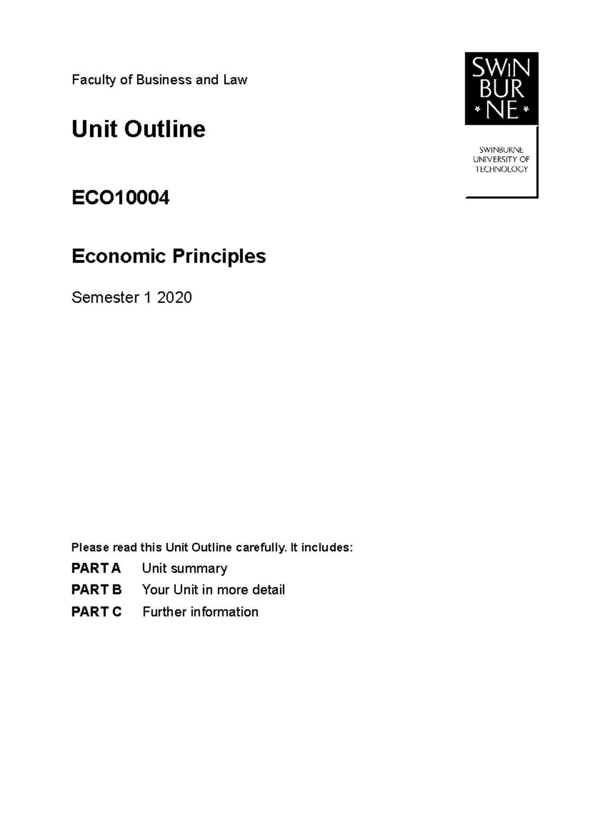 ECO10004 Unit Outline INTI Subang - Sem 1 2020 1 - Faculty of Business ...