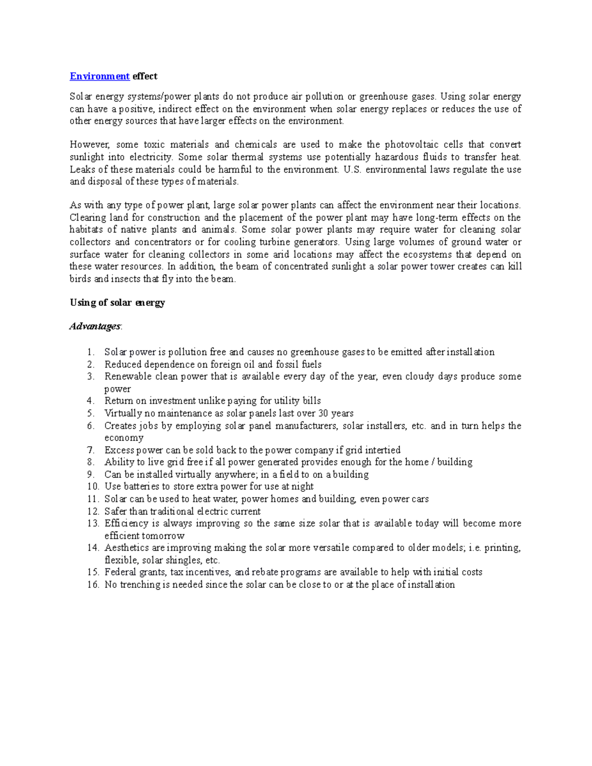 Solar Energy - yyyyyyyyyyyyyyyyyyyyyyyyyyyyyy - Environment effect Solar energy systems/power ...