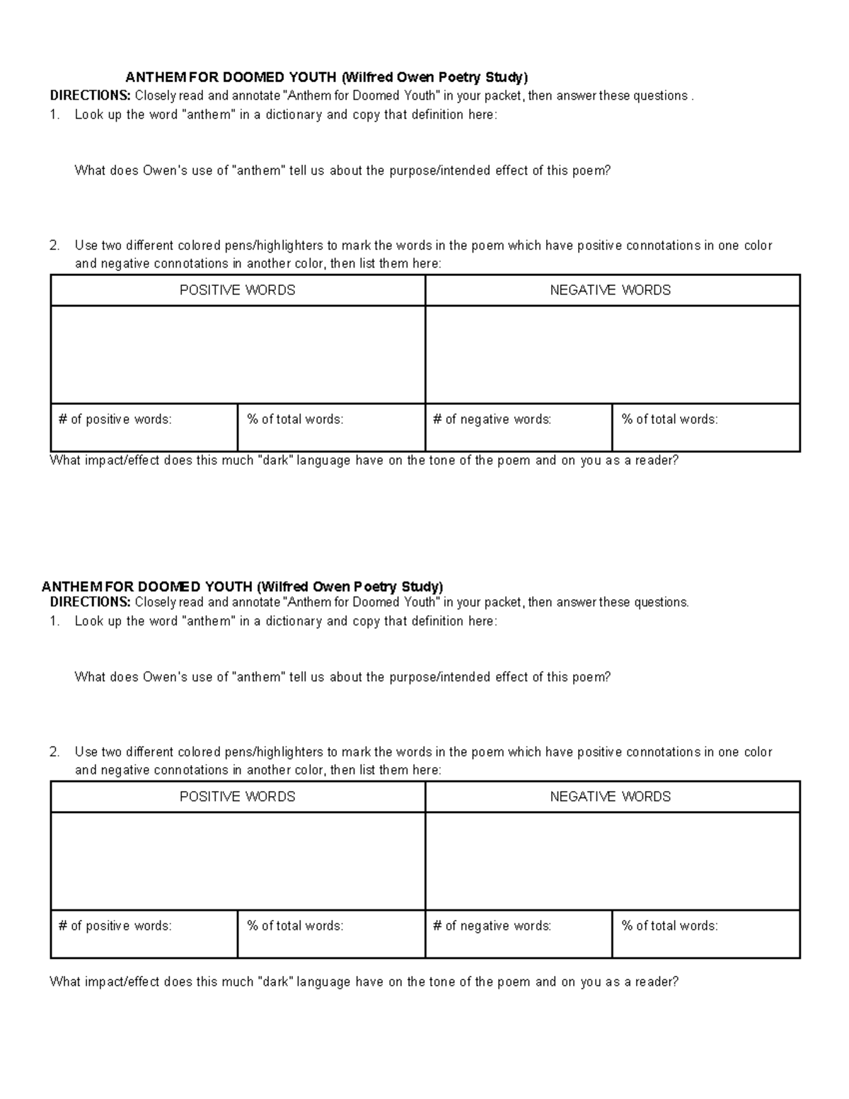 Owenanthemfordoomedyouthanalysis - ANTHEM FOR DOOMED YOUTH (Wilfred ...