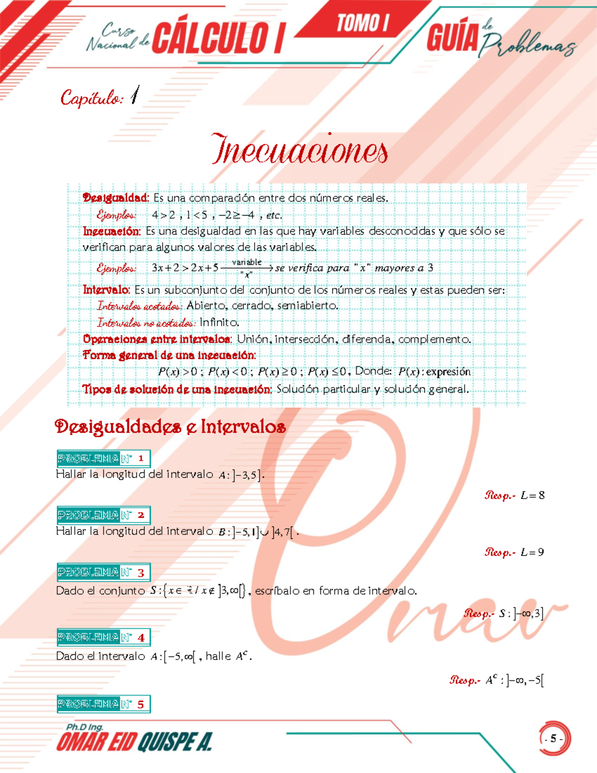 1.- Inecuaciones parte 1 - Ph D. Ing. Omar Eid Quispe A - Capítulo: 1 Inecuaciones Desigualdad ...