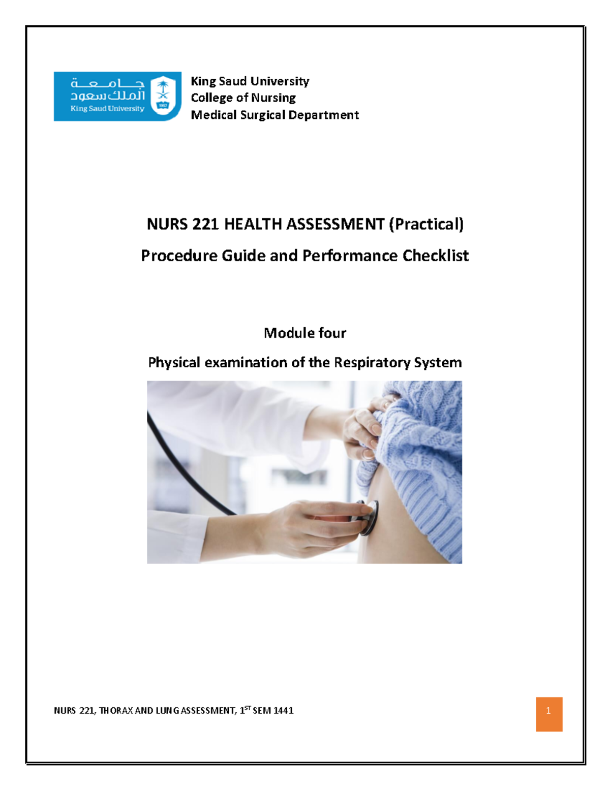 Nur 221 module 4 thorax and lung assessment 1st sem 1441 - King Saud ...