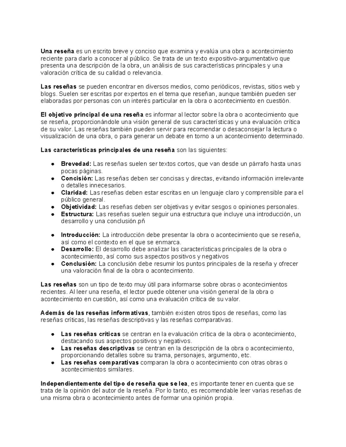 Una reseña es un escrito breve y conciso que examina y evalúa una obra ...