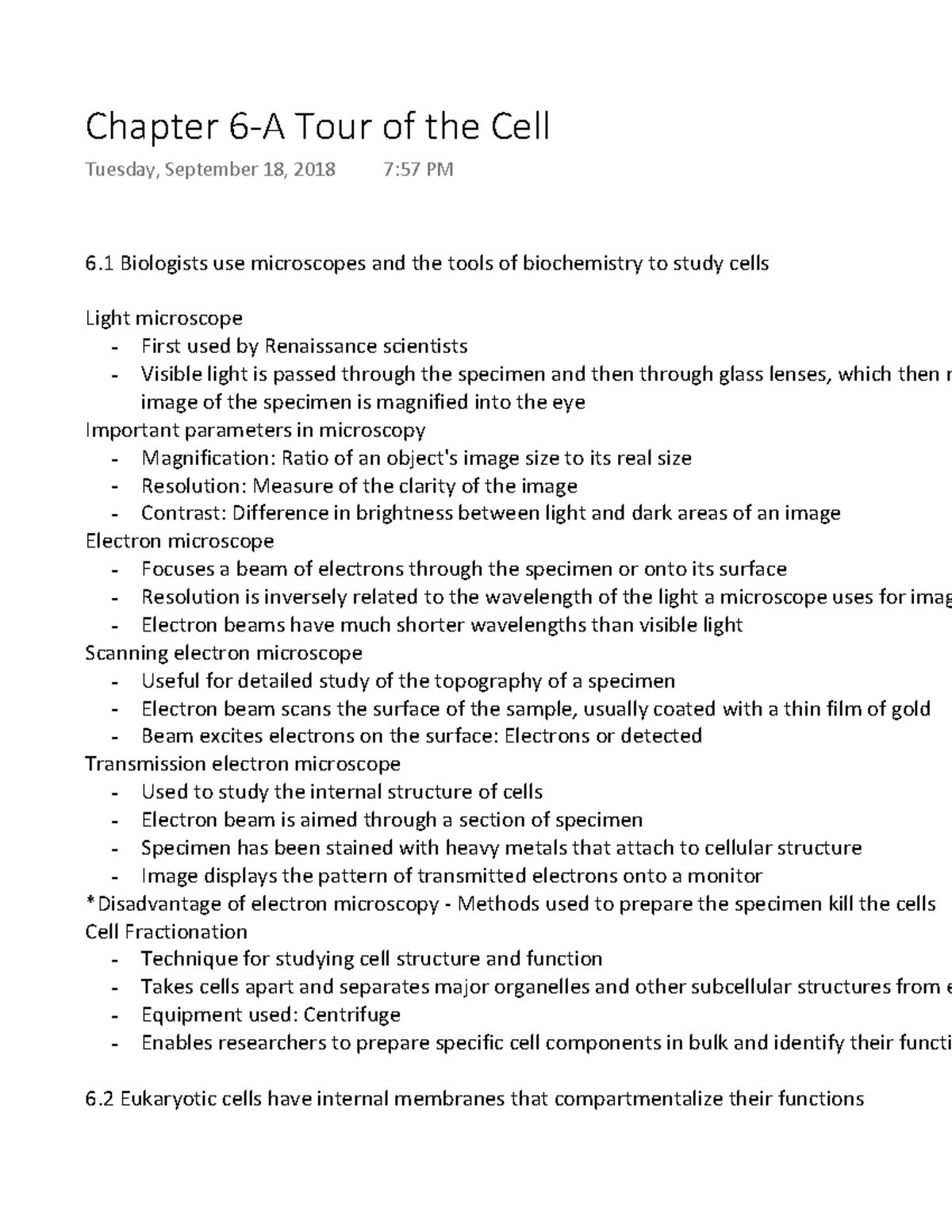 Chapter 6-A Tour of the Cell - Chapter 6-A Tour of the Cell Tuesday ...