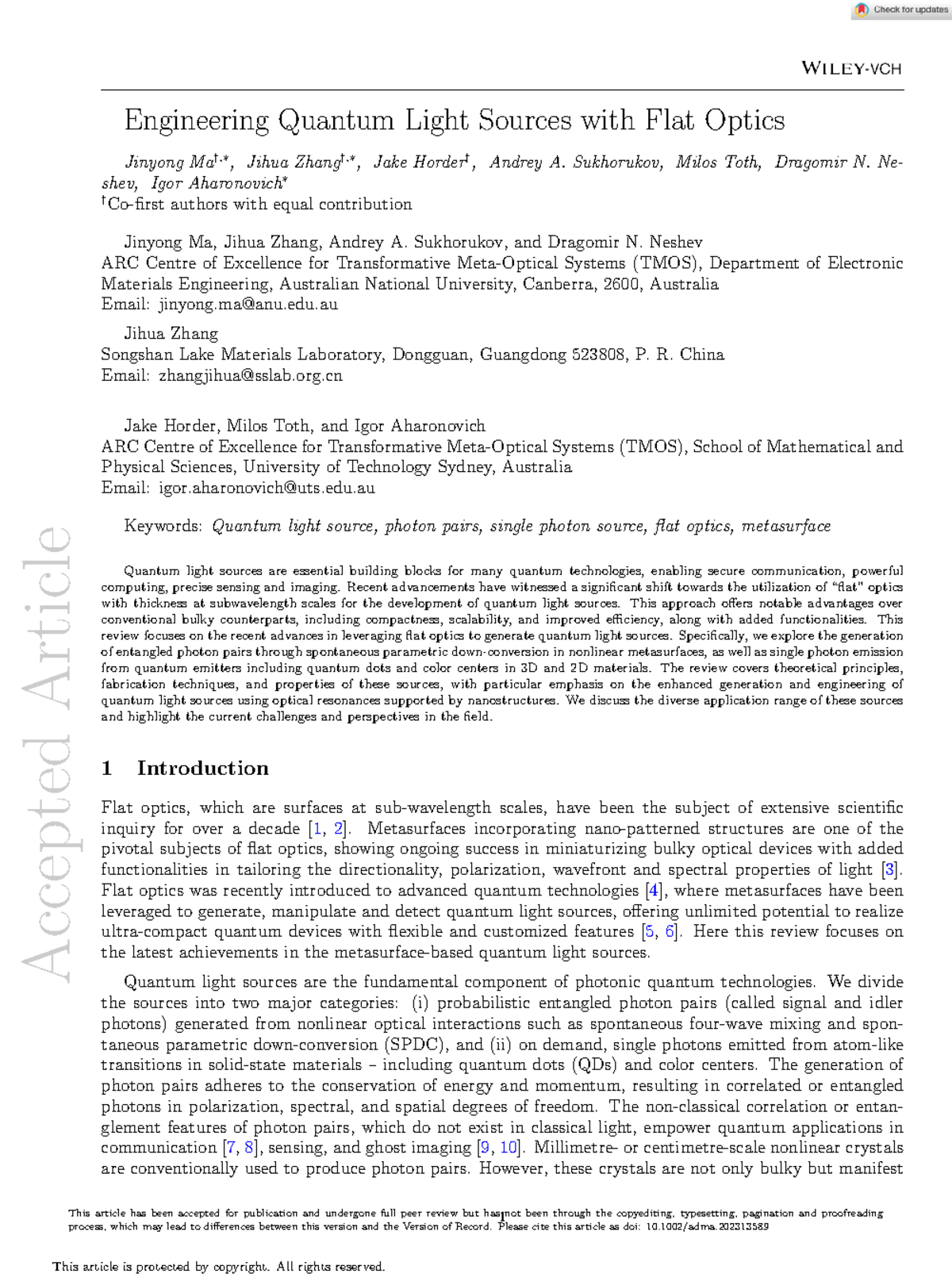 Advanced Materials - 2024 - Ma - Engineering Quantum Light Sources with ...