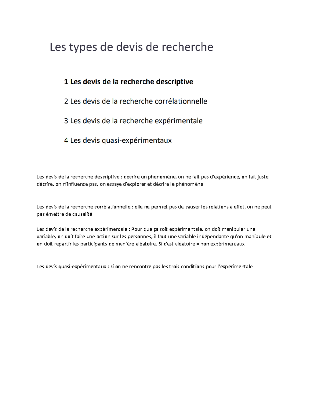 Les devis de la recherche descriptive - Si c’est aléatoire = non ...