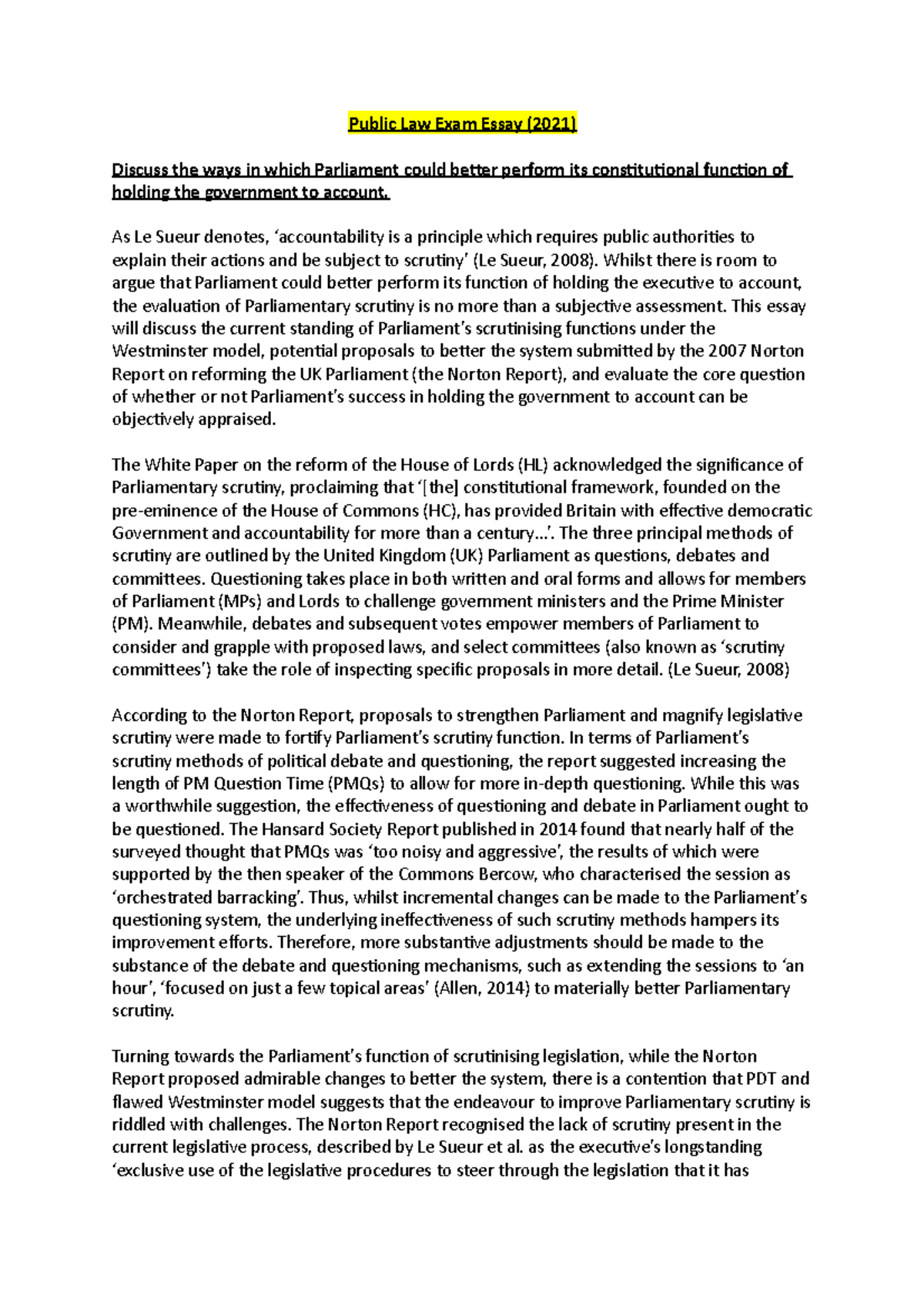 LL106 2021 Exam Essay - Public Law Exam Essay (2021) Discuss the ways ...