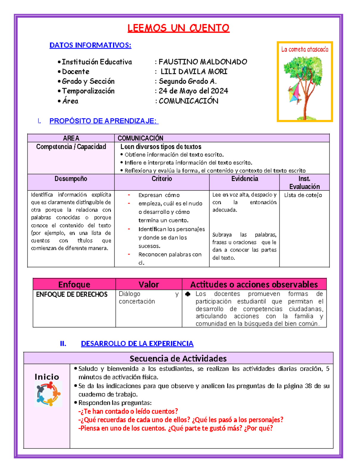 Sesión COM - leemos un cuento - LEEMOS UN CUENTO DATOS INFORMATIVOS ...
