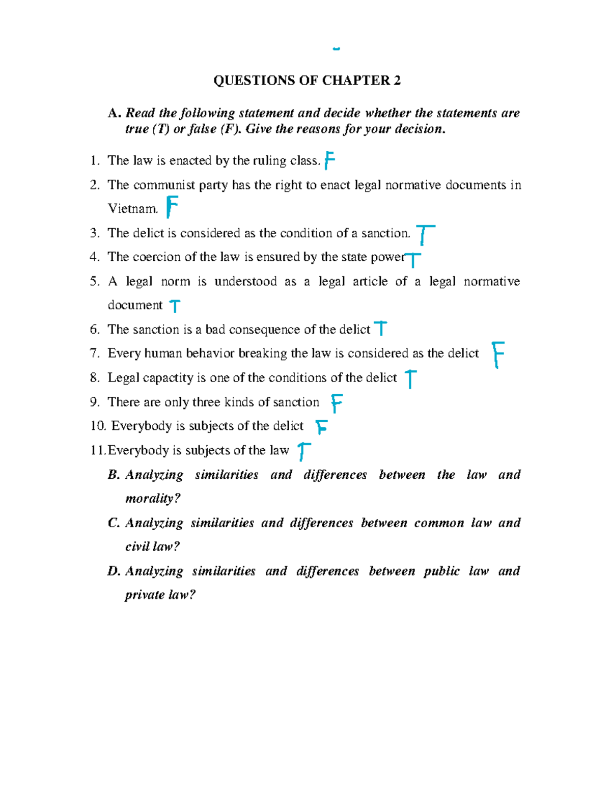 Questions of Chapter 2 2021 - QUESTIONS OF CHAPTER 2 A. Read the ...