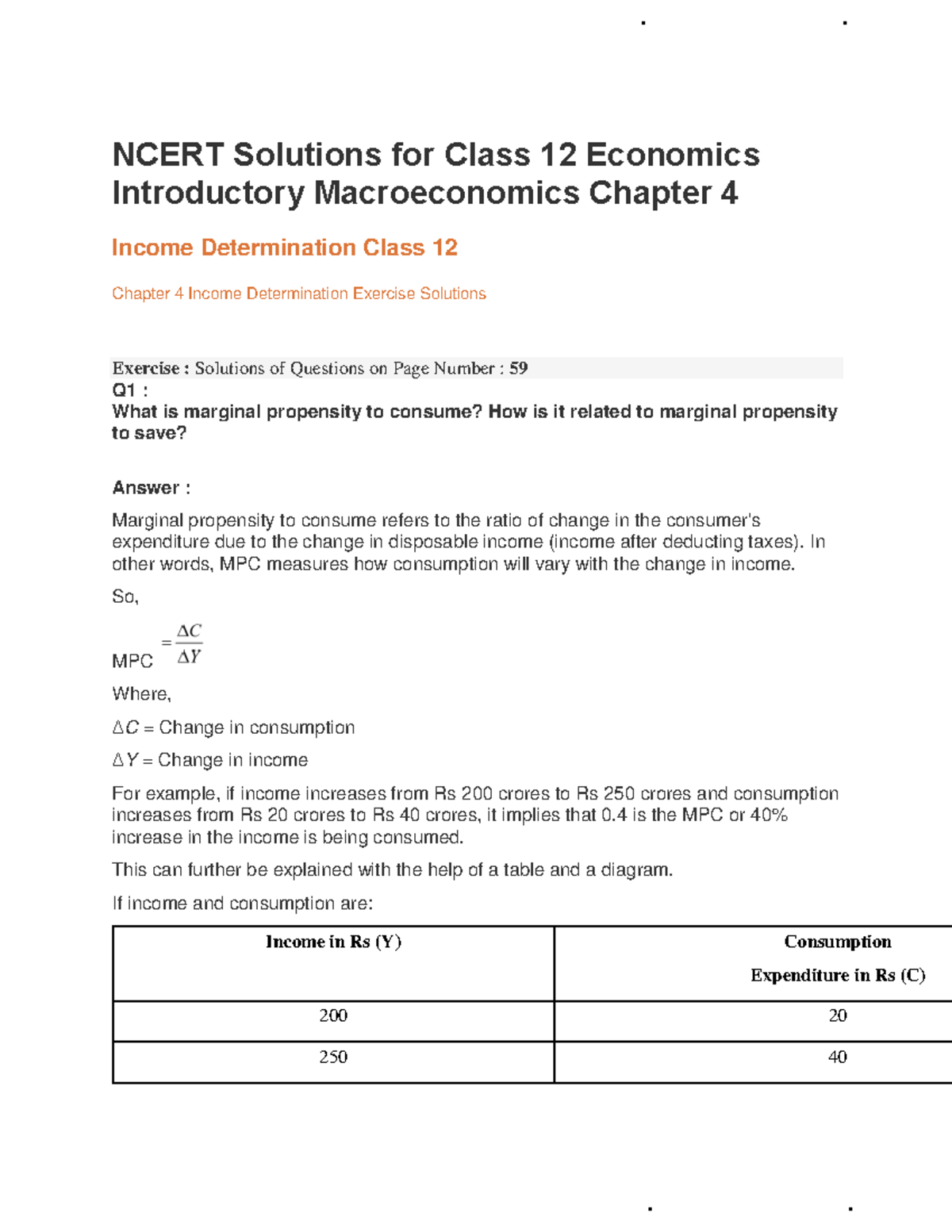 Ncert Solutions for Class 12 Economics Introductory Macroeconomics ...