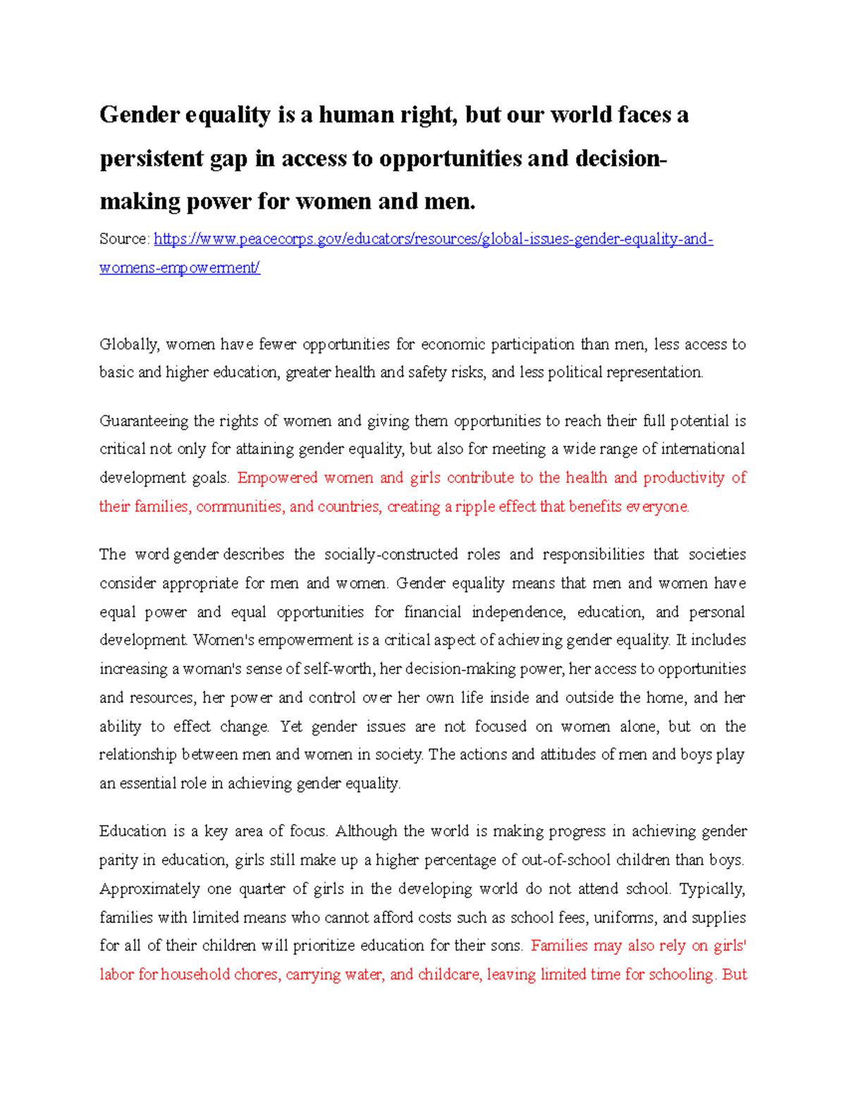 Categorizing opinion in an article - Gender equality is a human right ...