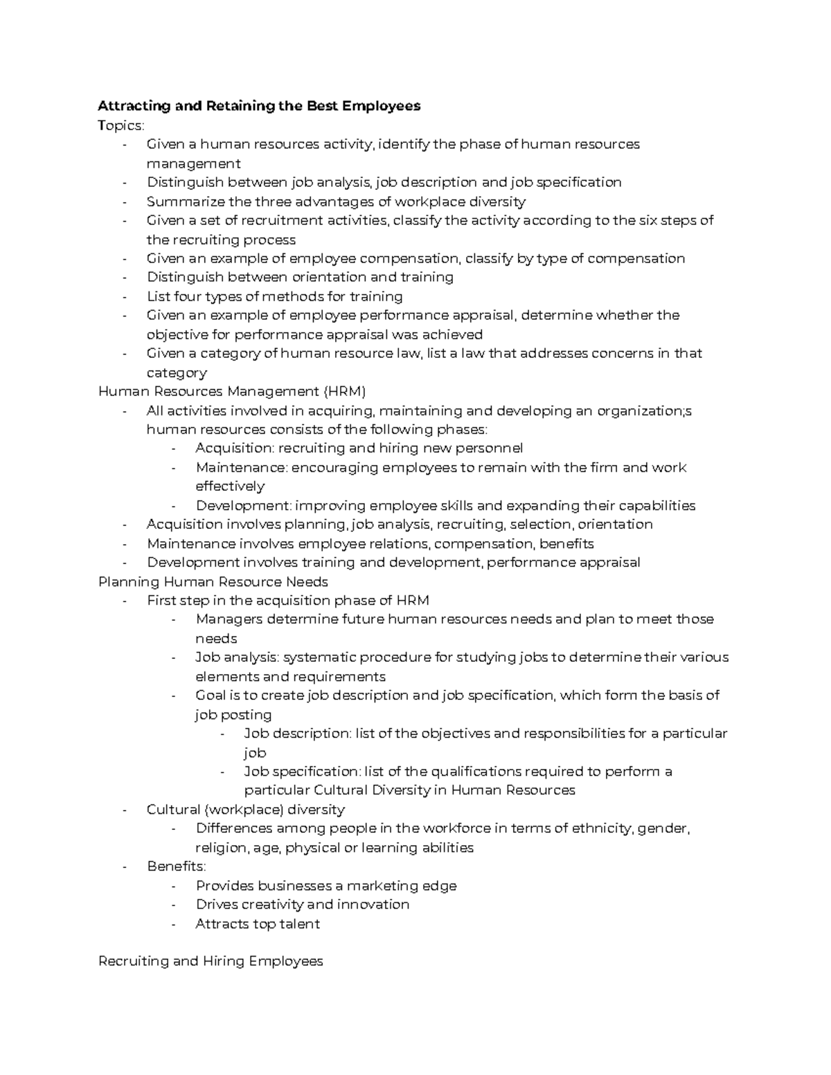 Bus 010 lecture 6 - notes - Attracting and Retaining the Best Employees ...