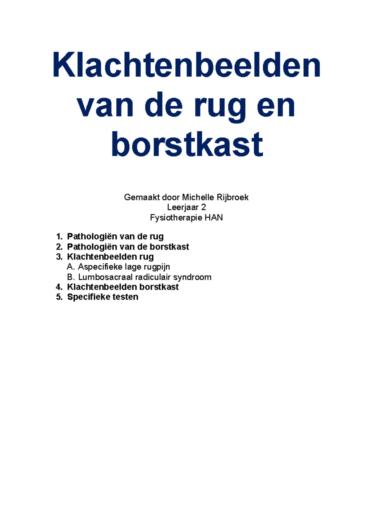 Klachtenbeelden van de rug en borstkast - Klachtenbeelden van de rug en ...
