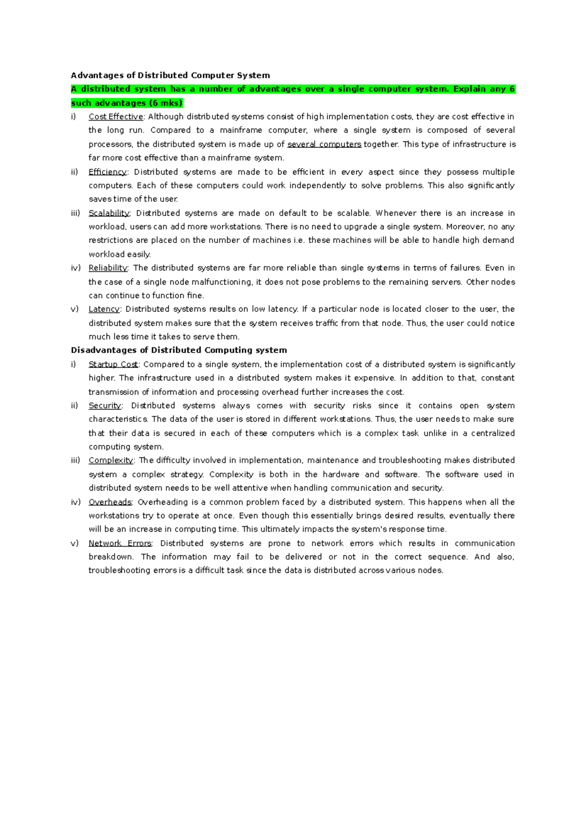 Advantages Of Distributed Computer System Explain Any 6 Such 9282