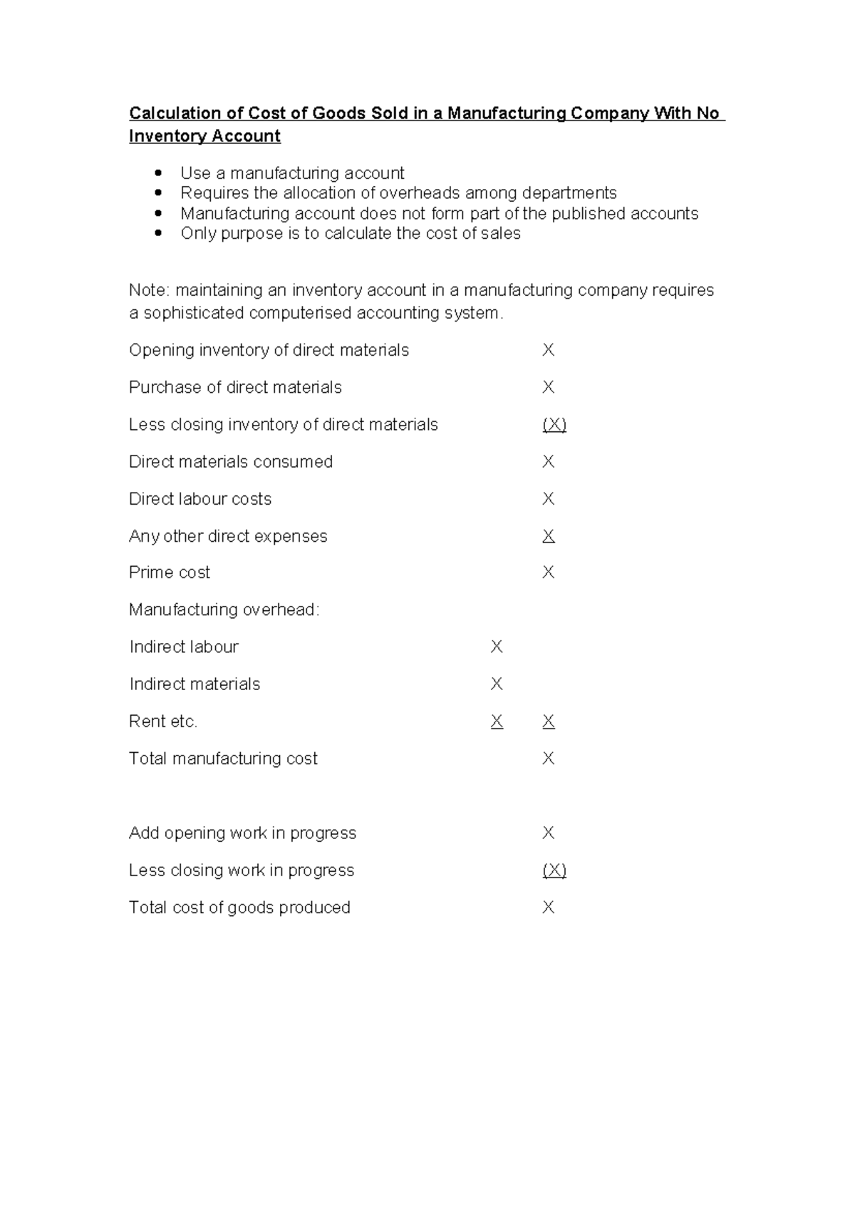 Manufacturing Account Format - Calculation of Cost of Goods Sold in a ...