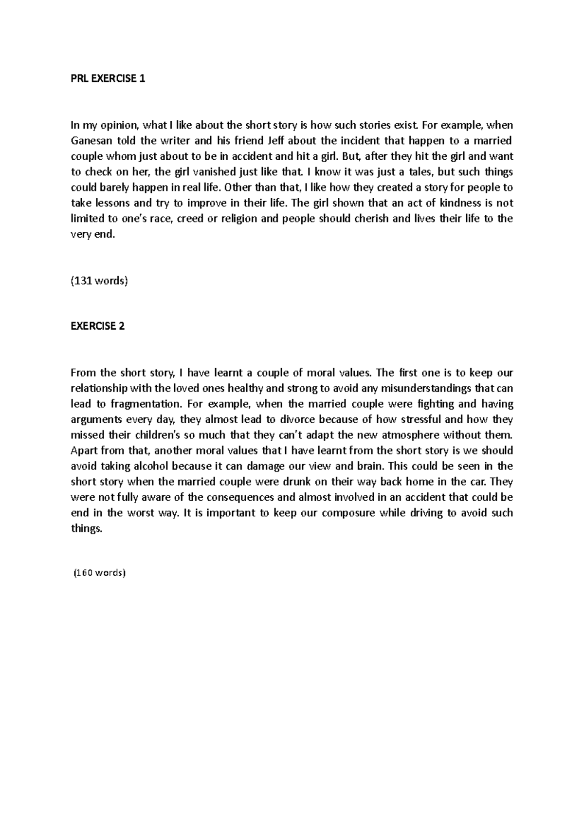 PRL Exercise dasdvasd - PRL EXERCISE 1 In my opinion, what I like about ...