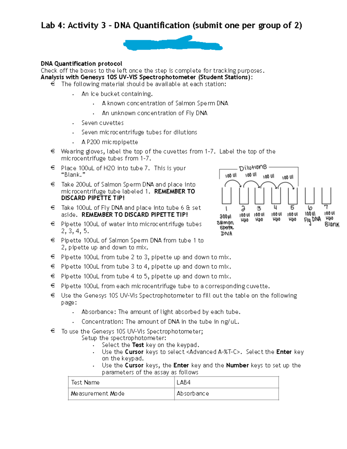LAB 4 Activity 3 - LAB WORK - Francesca, Jonas, Manuel, Dina DNA Quantification protocol Check ...