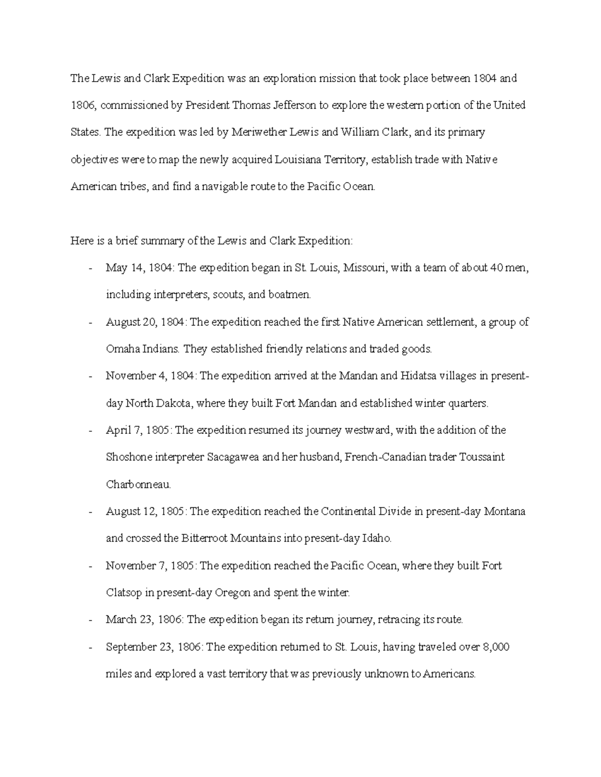 Luis and Clark Expedition Notes - The Lewis and Clark Expedition was an ...