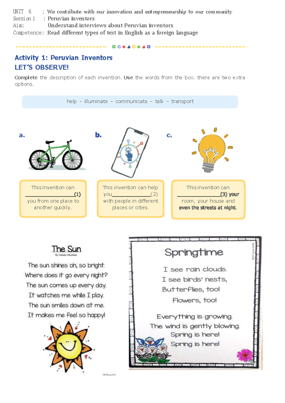 UNIT 6 Session 1 Cycle 4TH JAQ - UNIT 6 : We contribute with our ...