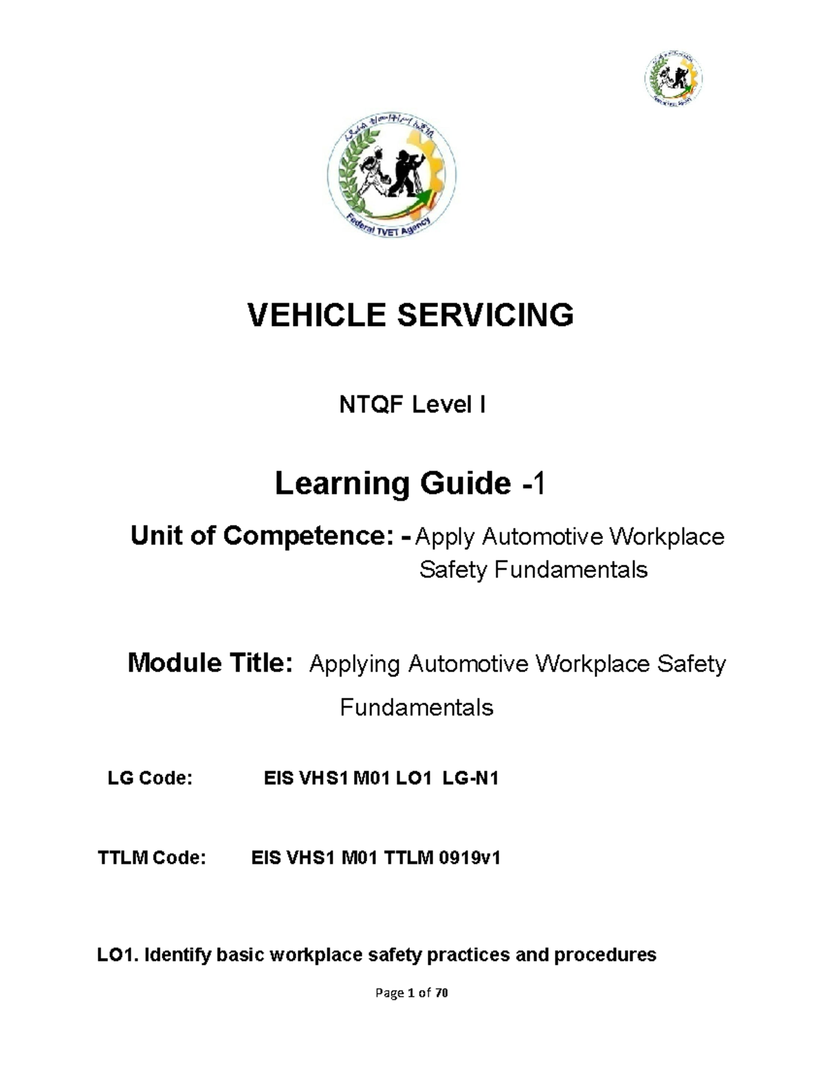 MO1 - Lecture notes of DMU - VEHICLE SERVICING NTQF Level I Learning ...