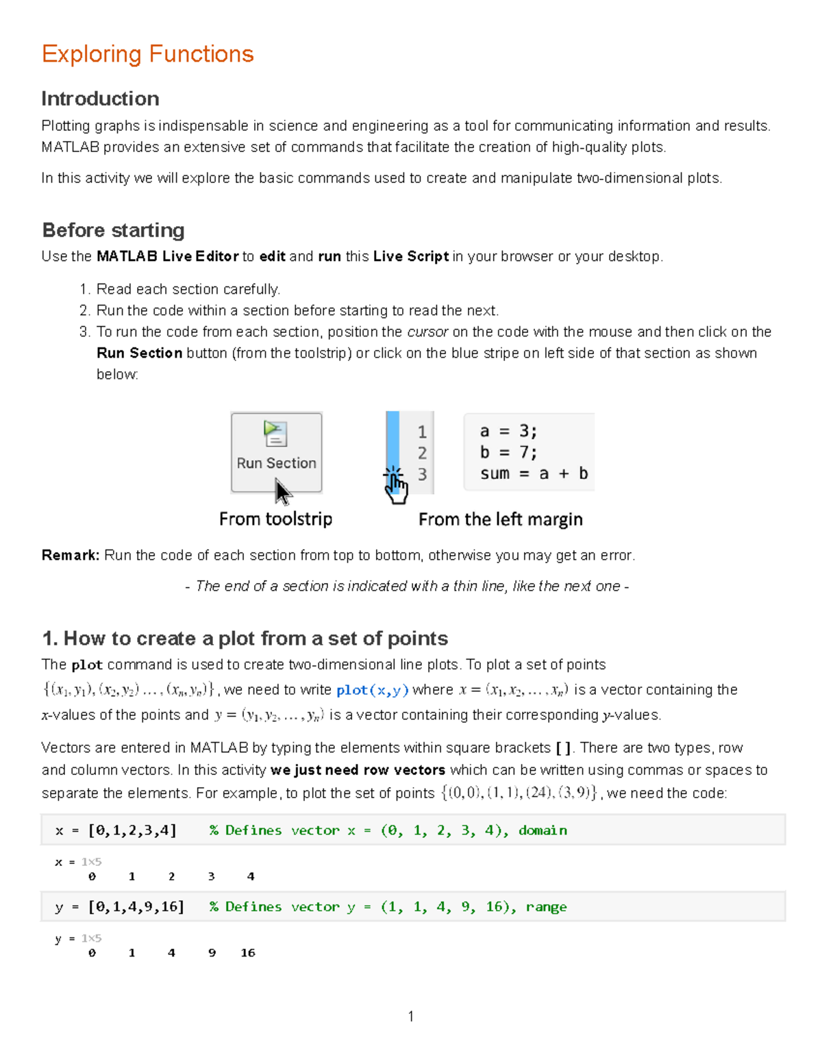 Functions Workshop, week 2 - Exploring Functions Introduction Plotting ...