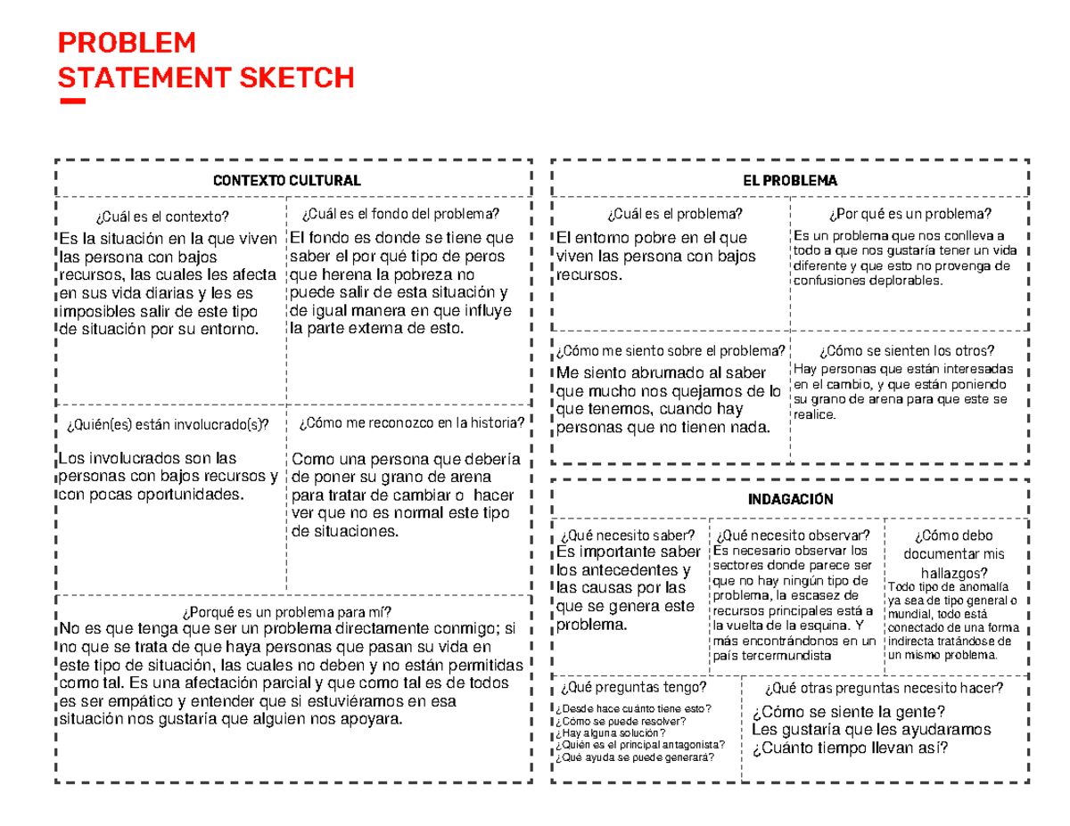 Toolkit con formato “Problem Statement - PROBLEM STATEMENT SKETCH ¿Cuál ...
