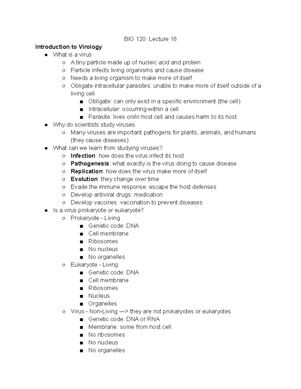 BIO 120 Lecture 16 - BIO 120: Lecture 16 Introduction to Virology What ...