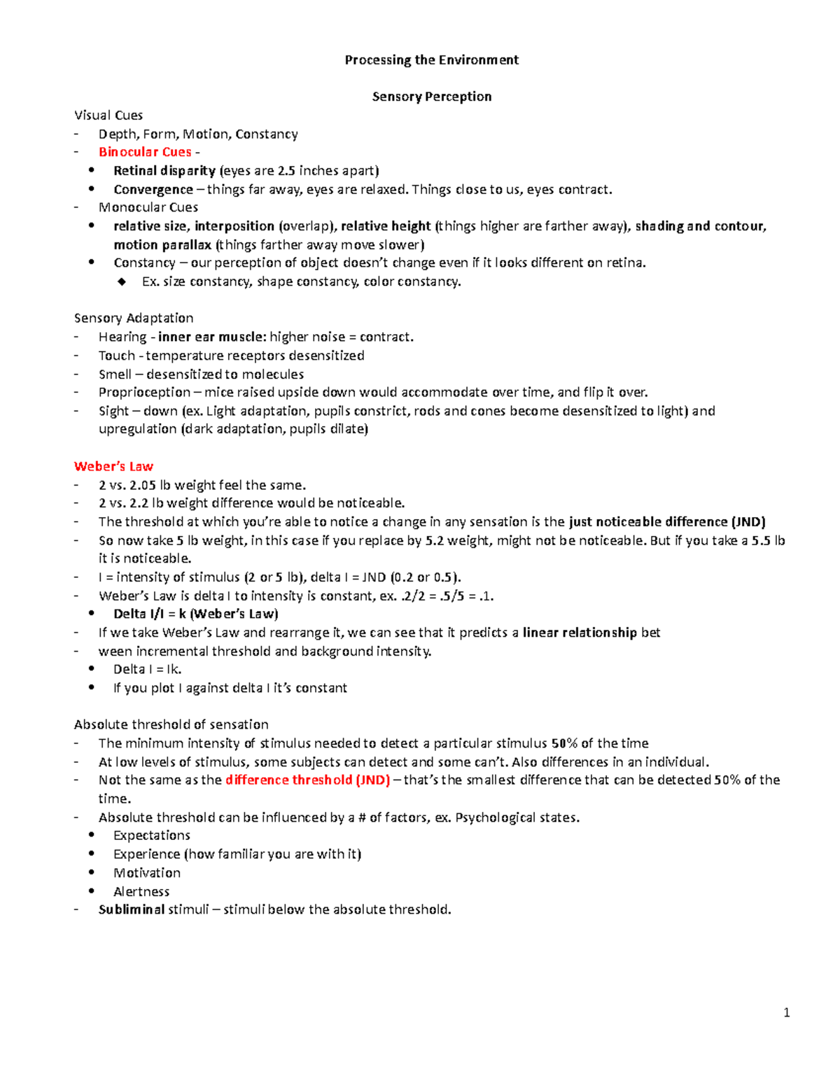 Processing the Environment - Processing the Environment Sensory ...