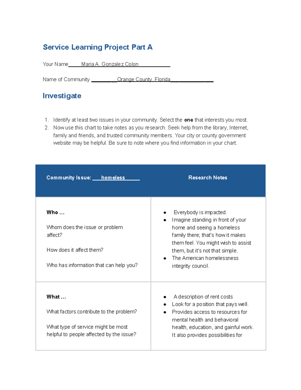 10.04 government assignment - Service Learning Project Part A Your Name ...