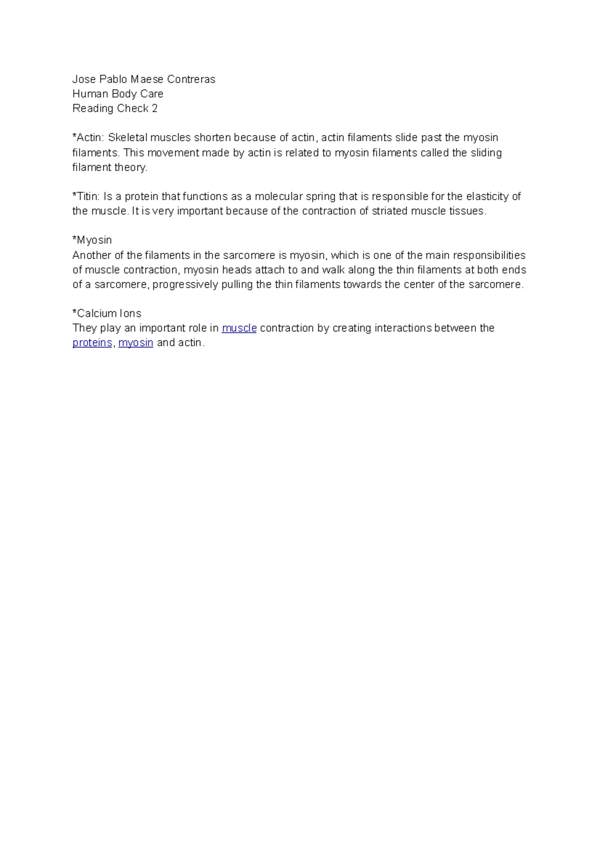 Reading Check 2 HBC - Jose Pablo Maese Contreras Human Body Care ...