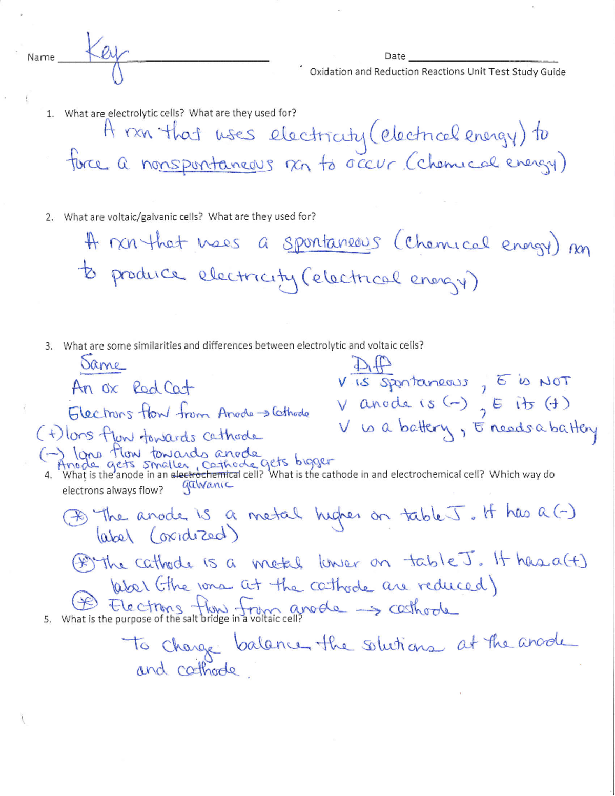 Redox reactions answer key with diagrams - Studocu