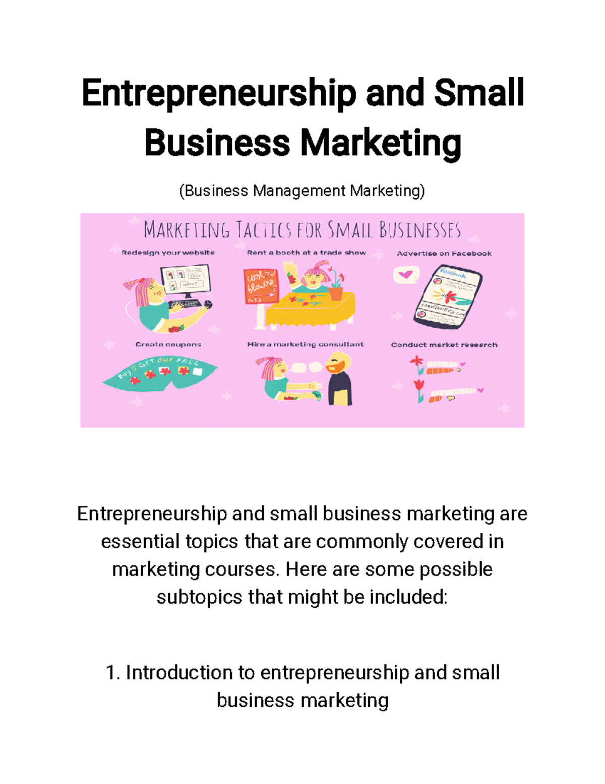 Entrepreneurship and Small Business Marketing - Entrepreneurship and ...